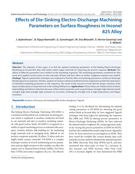 Pdf Effects Of Die Sinking Electro Discharge Machining Parameters On Surface Roughness In