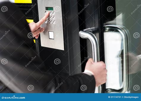 Man Entering Security Code To Unlock The Door Stock Image Image Of Alarm Businessman 31114731
