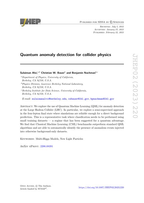 Pdf Quantum Anomaly Detection For Collider Physics