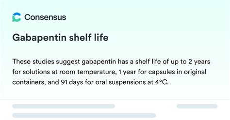 Gabapentin Shelf Life Consensus Academic Search Engine