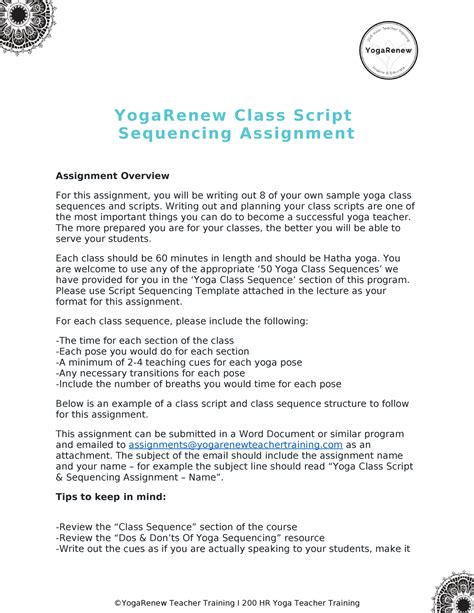 Class Script Sequencing Assignment Yogarenew Class Script Sequencing