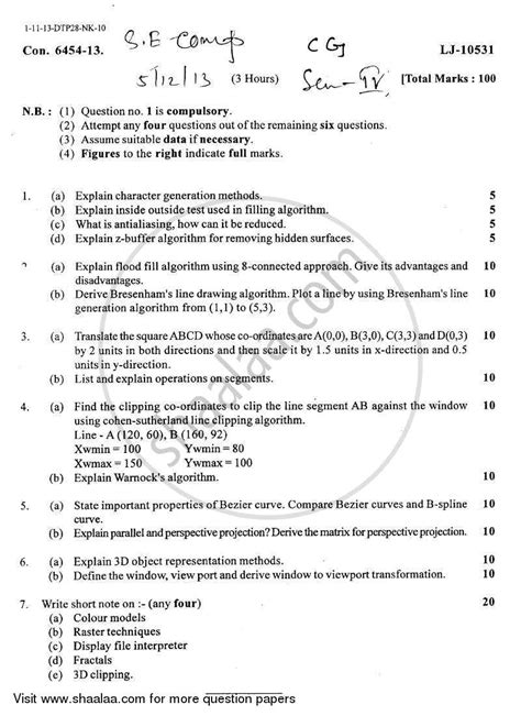 Computer Graphics 2013 2014 Be Computer Engineering Semester 4 Se Second Year Old Question