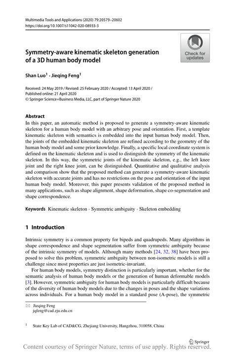 Symmetry Aware Kinematic Skeleton Generation Of A 3d Human Body Model Request Pdf