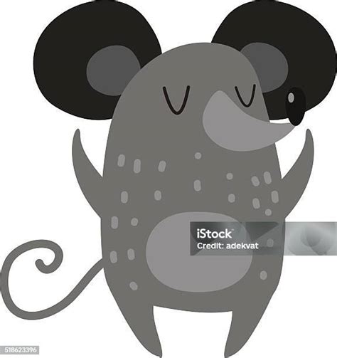 말풍선이 있는 즐거운 시간을 보내면서 웃는 그레이 손 드로잉 마우스 암즈 펼친 귀여운 쥐 가축에 대한 스톡 벡터 아트 및 기타 이미지 가축 갈색 귀여운 Istock