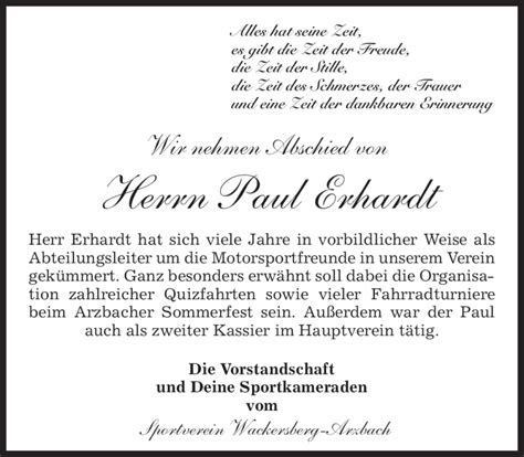 Traueranzeigen Von Paul Erhardt Trauer Merkur De