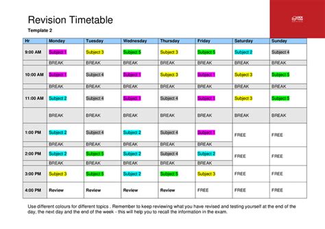 Revision Timetable Sheet In Word And Pdf Formats Page 2 Of 2