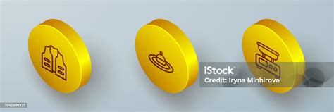 아이소메트릭 라인 낚시 재킷 플로트 워터 및 전자 저울 아이콘을 설정합니다 벡터 3차원 형태에 대한 스톡 벡터 아트 및 기타 이미지 3차원 형태 강 건강한 생활방식