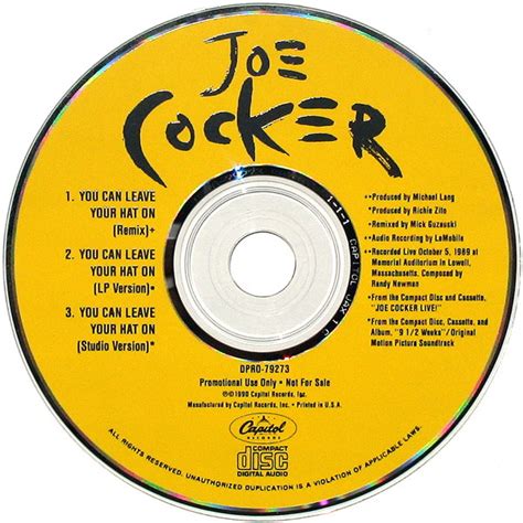 Joe Cocker You Can Leave Your Hat On Cd Single Promo 1990