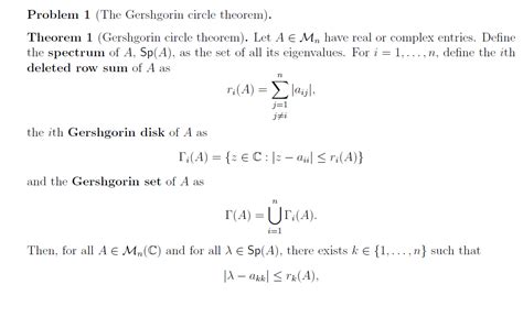 Solved Problem The Gershgorin Circle Theorem Theorem Chegg
