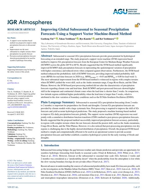 Pdf Improving Global Subseasonal To Seasonal Precipitation Forecasts Using A Support Vector