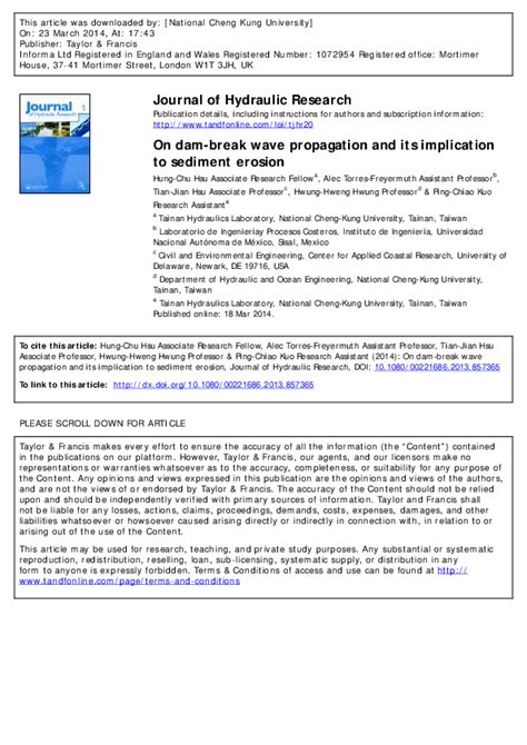 Pdf On Dam Break Wave Propagation And Its Implication To Sediment Erosion