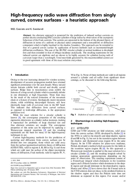 Pdf High Frequency Radio Wave Diffraction From Singly Curved Convex