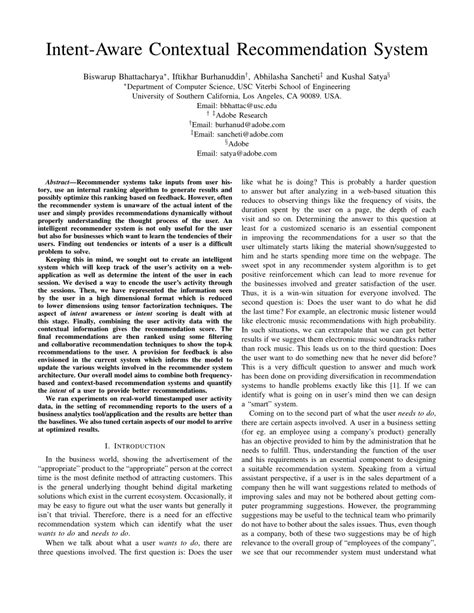Pdf Intent Aware Contextual Recommendation System