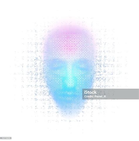 흰색 바탕에 숫자와 로봇 얼굴의 3 차원 렌더링 인공 지능을 나타냅니다 미래 과학 현대 기술 개념입니다 3 차원 일러스트 레이