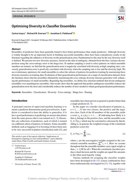 Pdf Optimising Diversity In Classifier Ensembles