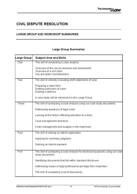 Civ Ce Lg Ws Summaries CIVIL DISPUTE RESOLUTION LARGE GROUP AND WORKSHOP SUMMARIES
