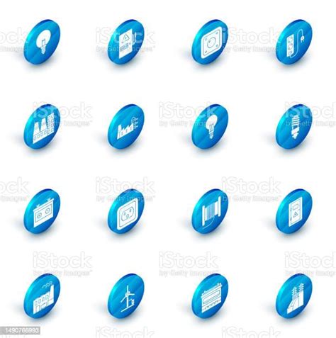 아이디어 아이콘의 개념으로 전기 패널 전등 스위치 연장 코드 발전소 공장 및 공장 자동차 배터리 Led 전구 및 조명을 설정합니다 벡터 3차원 형태에 대한 스톡 벡터 아트