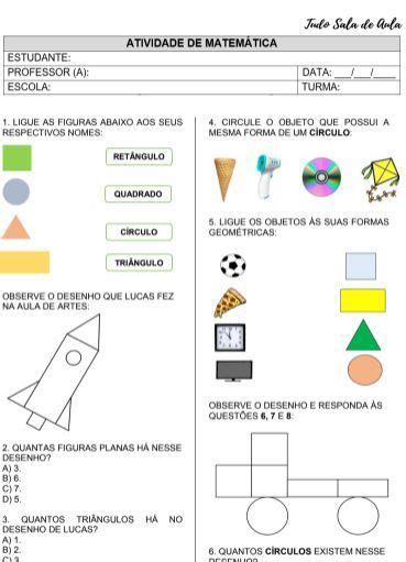 Atividade De Matemática 1º Ano Figuras Planas Tudo Sala De Aula