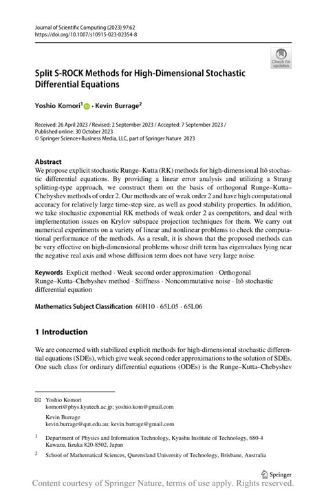 Split S Rock Methods For High Dimensional Stochastic Differential Equations Request Pdf