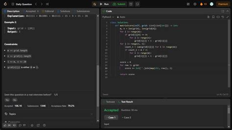 Day 42 Of 45dayscodingchallenge Calculating The Score After Flipping Matrix Vivek Vahane
