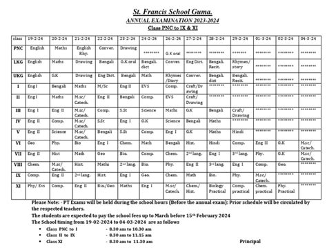 Annual Examination Time Table 2023 2024 Pdf