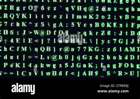 Green Random Ascii Characters On Black Background Of Computer Screen Stock Video Footage Alamy