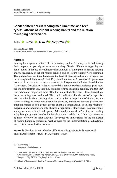 Pdf Gender Differences In Reading Medium Time And Text Types
