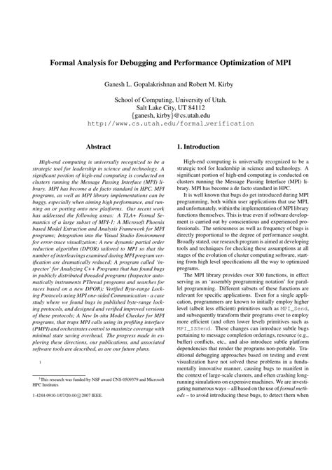 pdf formal analysis for debugging and performance optimization of mpi