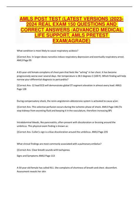 Amls Post Test A Grade Latest Versions Real Exam 150 Questions And Correct Answers 100