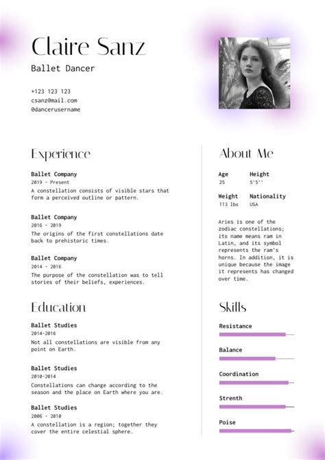 Dancer Resume Template Kickresume Free Word Template