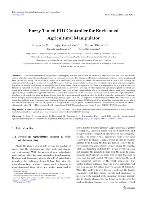 Pdf Fuzzy Tuned Pid Controller For Envisioned Agricultural Manipulator