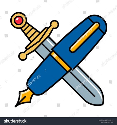 Pen Mightier Than Sword Outline Vector Stock Vector Royalty Free