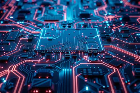 Generative Ai Image Of Futuristic Circuit Board With Glowing Lighting Wallpaper Stock