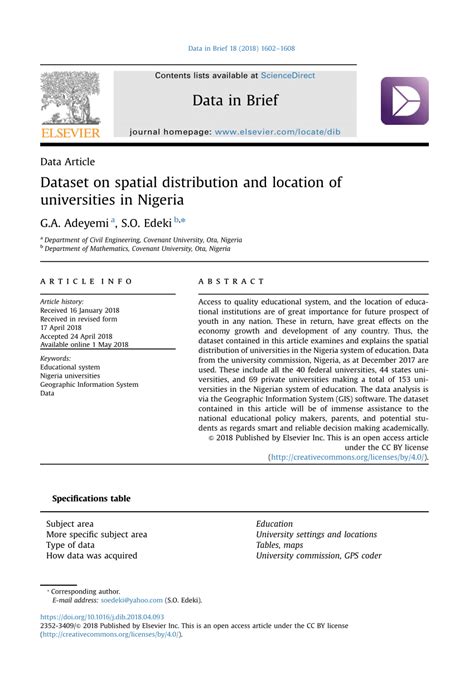 Pdf Dataset On Spatial Distribution And Location Of Universities In
