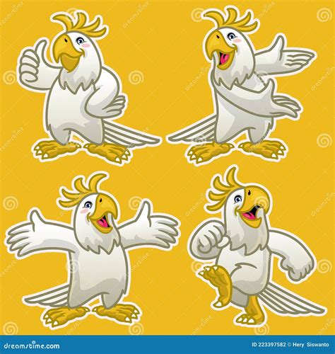 Set Cartoon Of Funny Cockatoo Parrot Bird Stock Vector Illustration