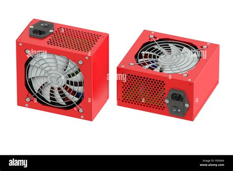Two Red Computer Power Supply Units Isolated On White Background Stock Photo Alamy