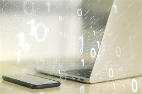 Premium Photo Creative Abstract Binary Code Sketch On Modern Laptop Background Hacking And