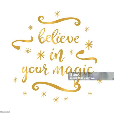 황금 문구는 눈송이와 마법을 믿고 흰색 배경에 고립 번성 벡터 비문 겨울에 대한 스톡 벡터 아트 및 기타 이미지 겨울 계절