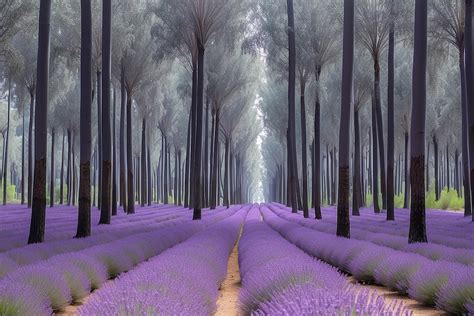 Lavender Palm Tree Forest Premium Ai Generated Image