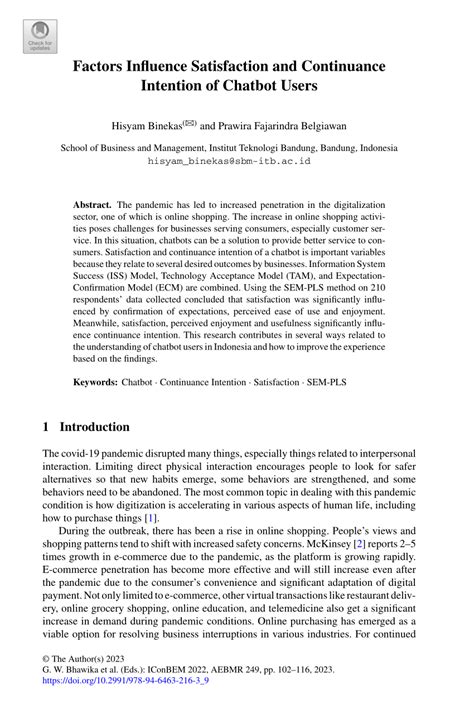 Pdf Factors Influence Satisfaction And Continuance Intention Of Chatbot Users
