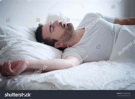 Man Sleeping His Bed Snoring Loudly Stock Photo Shutterstock