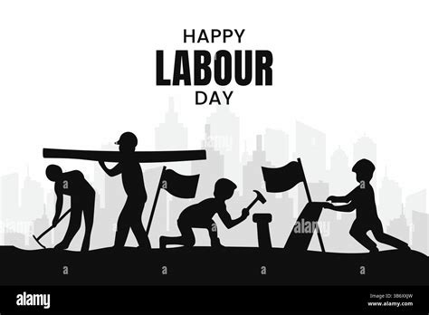 Labour Day Celebration With Worker Silhouettes And City Skylinevector