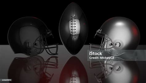 미식 축구 검은색과 회색 헬멧과 검은 배경에 어두운 3d 렌더링 실버 트로피 공 0명에 대한 스톡 사진 및 기타 이미지 0명