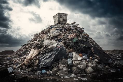Heap Of Rubbish In Form Of Stack At Dump Site Overflowing Garbage Stock Illustration
