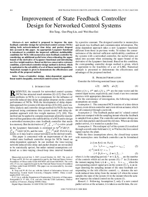 Pdf Improvement Of State Feedback Controller Design For Networked Control Systems