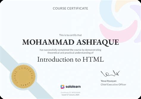 Completed Html Course On Sololearn Mohammad Ashfaque Posted On The Topic Linkedin