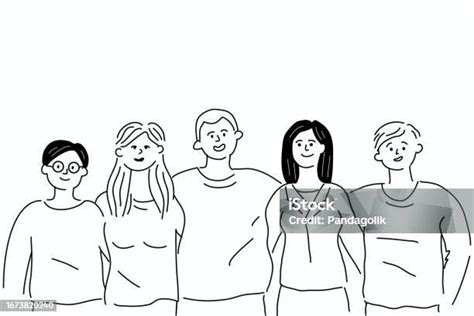 사람들을 포옹하고 단합된 팀을 만들고 친구 동료 자원 봉사자를 만납니다 손으로 그린 흑백 그림을 낙서합니다 유대감에 대한 스톡 벡터 아트 및 기타 이미지 Istock