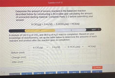 Solved Determine The Amount Of Excess Reactant In The B
