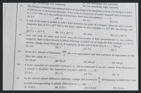 A Pure Capacitor Of Capacitive Reactance Of 10 Omega Is Connected To An
