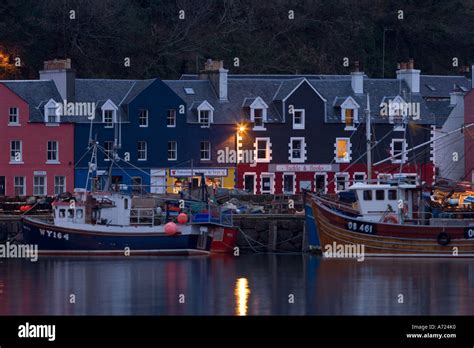 Tobermory Village And Harbour In Winter Twilight Isle Of Mull Scotland